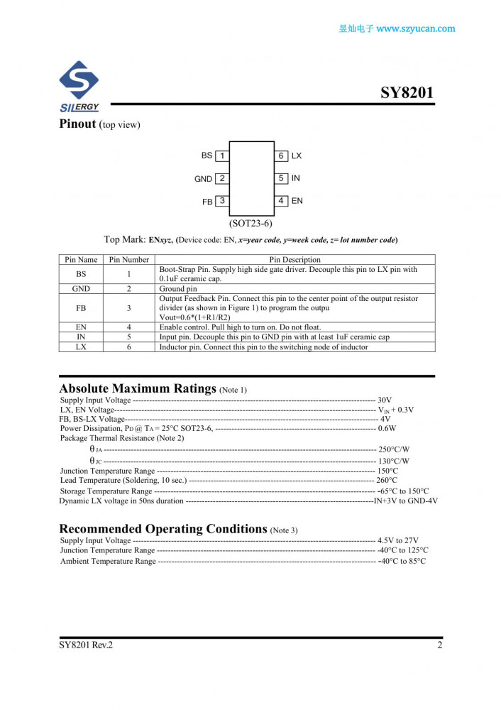 SY8201ABC datasheet page 2