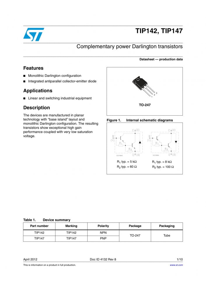 TIP147 datasheet page 1