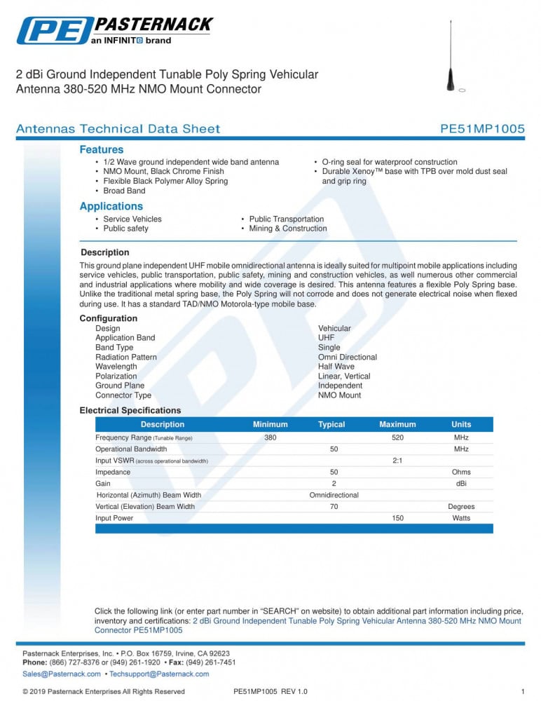 PE51MP1005 technical datasheet page 1