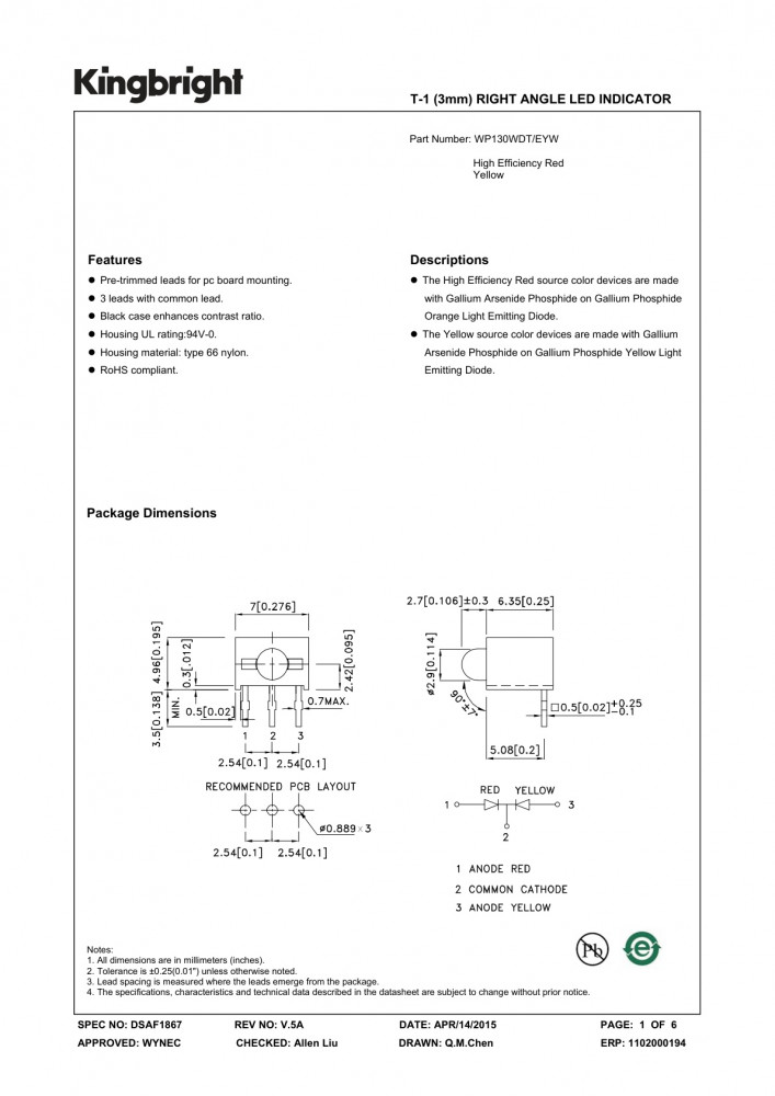 WP130WDT/EYW datasheet page 1