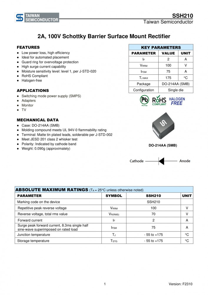 SSH210 datasheet page 1