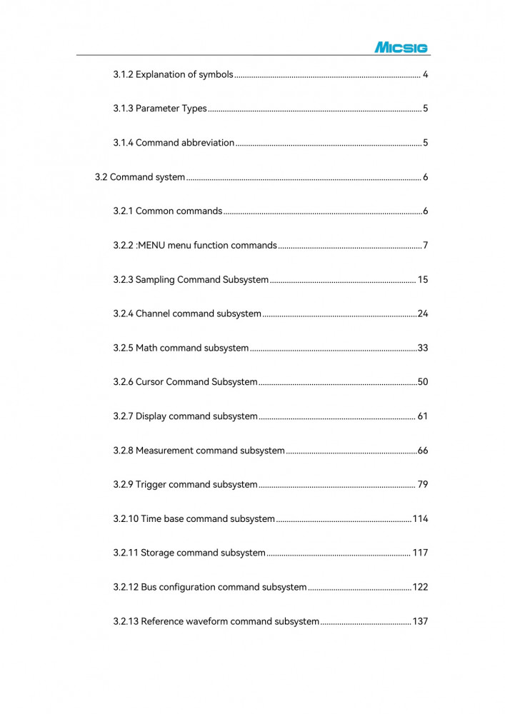 Micsig SCPI command manual preview, page 3
