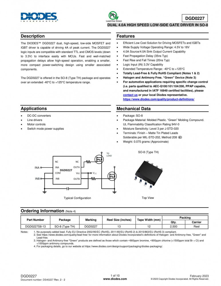 DGD0227S8-13 datasheet page 1