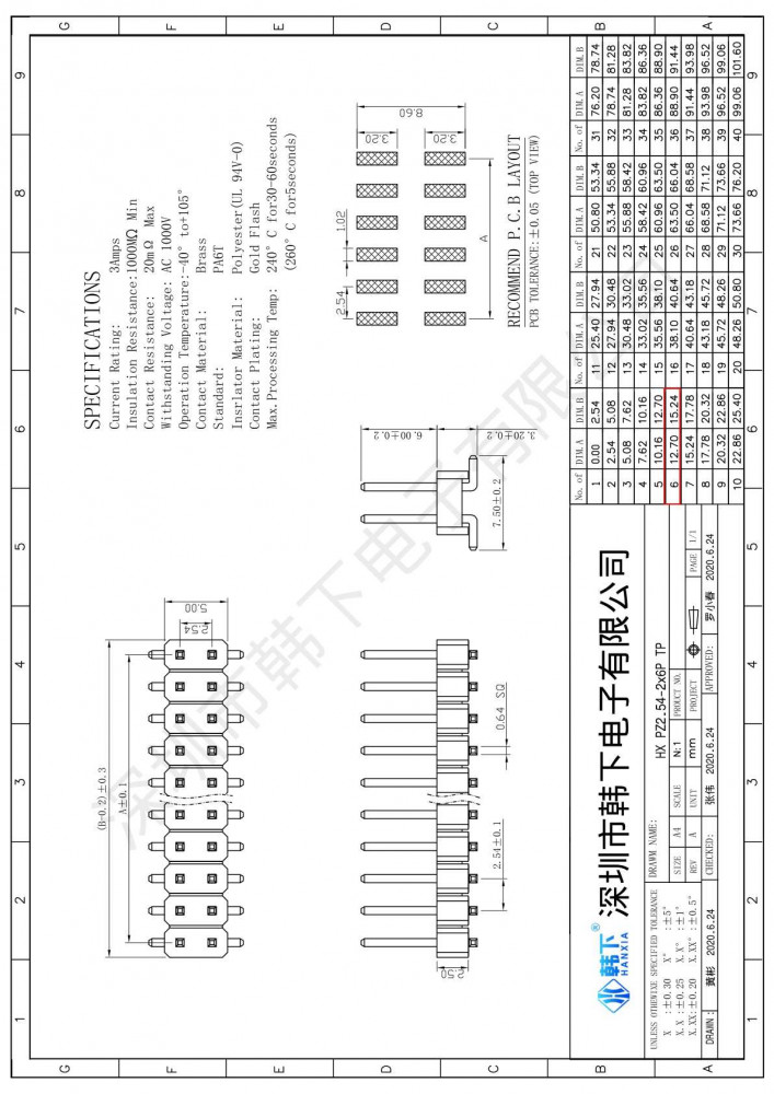 HX PZ2.54-2x6P TP document page 1