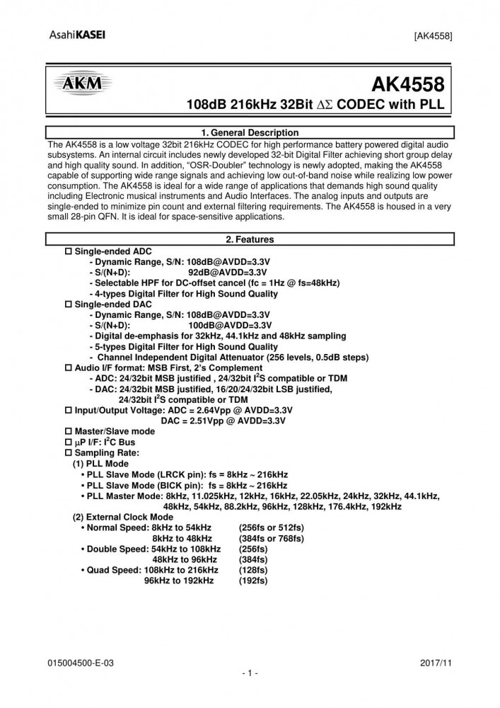 AK4558EN datasheet page 1