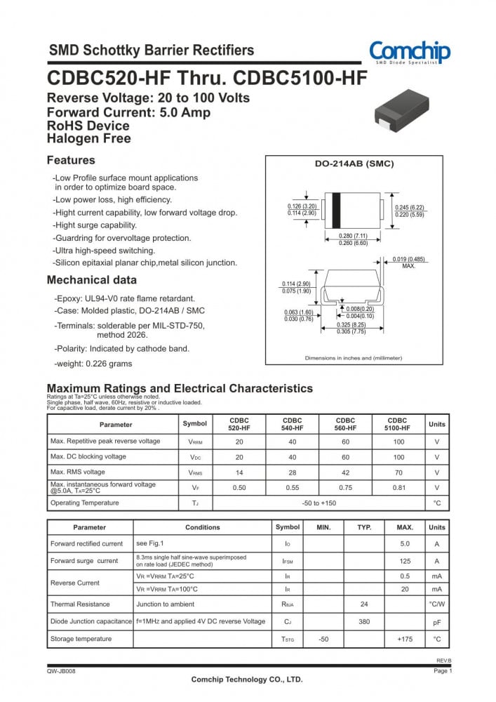 CDBC540-HF datasheet page 1