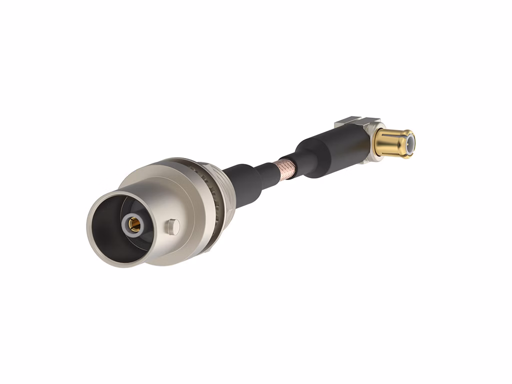 MCX Right-Angle Plug to FAKRA SMB Jack Bulkhead Keying Code D Bordeaux Violet on RG-316 Cable, 90.00mm Length, 50 Ohms