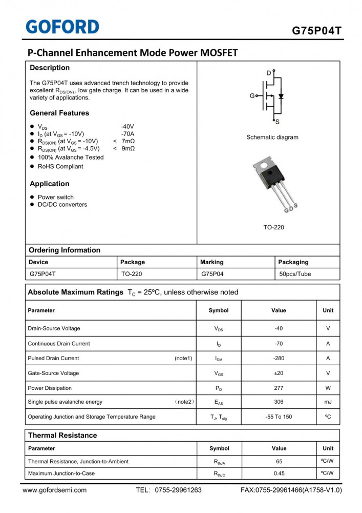 G75P04T datasheet page 1