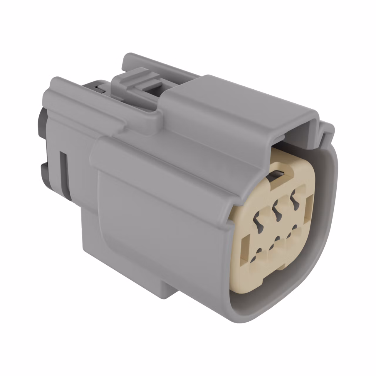 MX150 Mat-Sealed Female Connector Assembly, Dual Row, 6 Circuits, Keying Option B, without Connector Position Assurance, with Clipslot, Light Gray for sale
