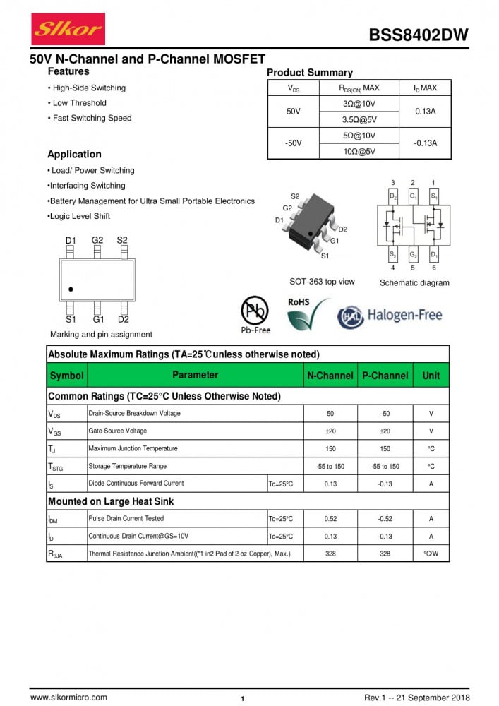 BSS8402DW datasheet page 1