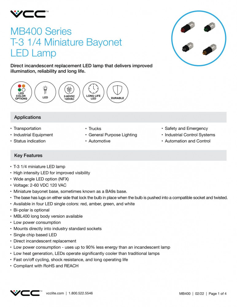 VCC MB400 series datasheet page 1
