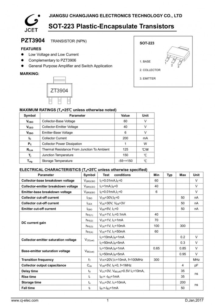 PZT3904 datasheet page 1