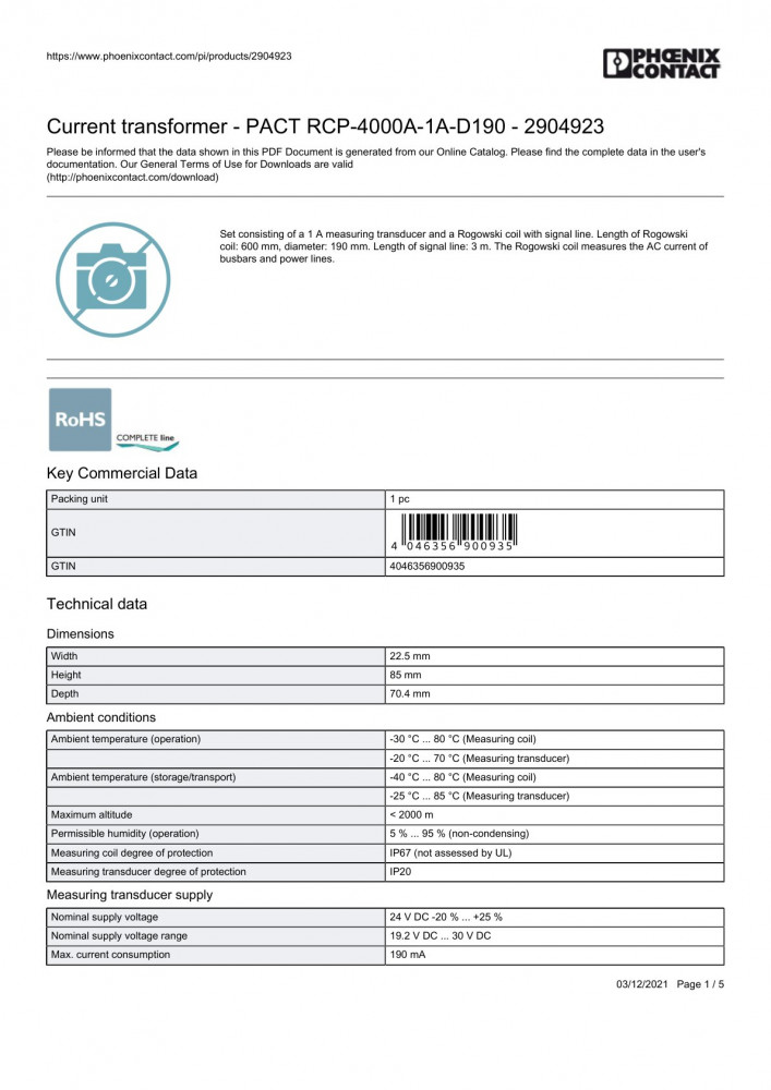 Phoenix Contact 2904923 technical document page 1