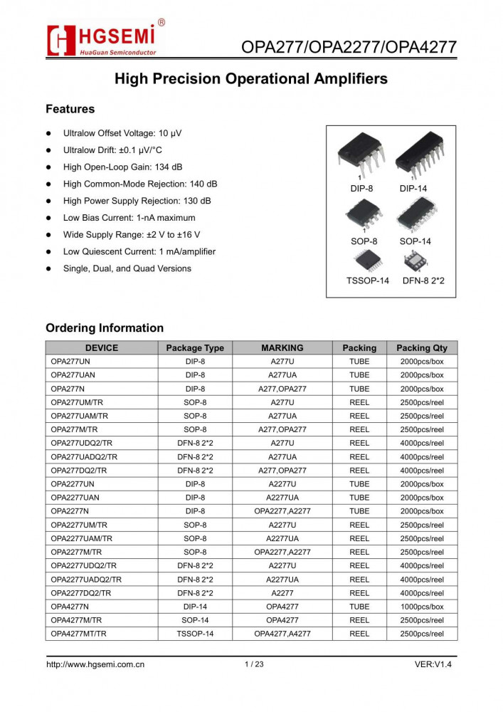 OPA277N technical document page 1