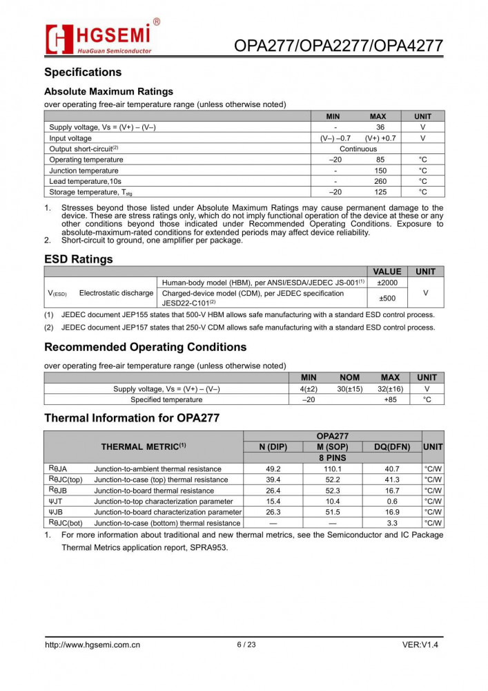 OPA277N technical document page 6