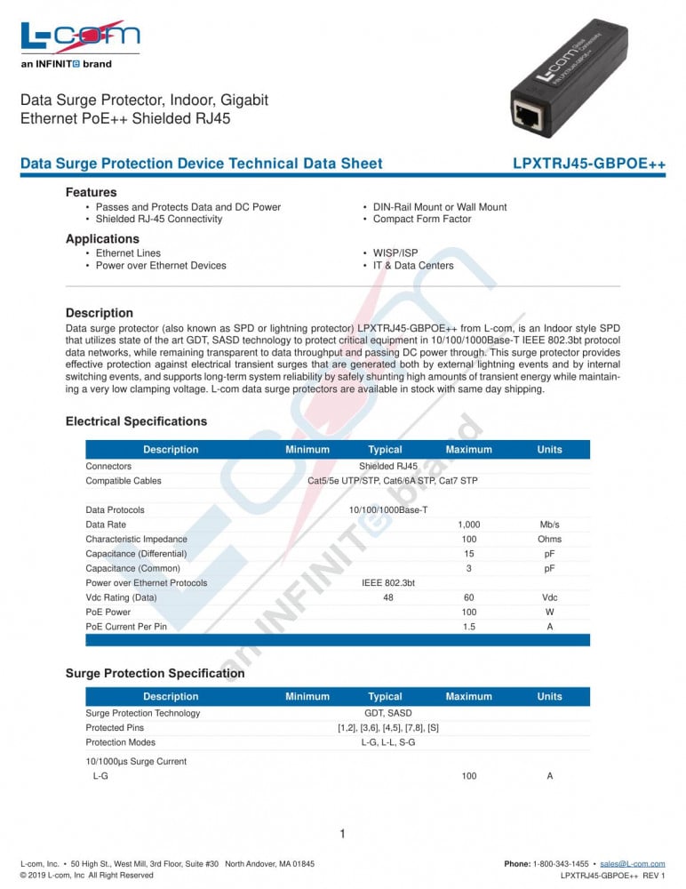 LPXTRJ45-GBPOE++ technical datasheet page 1