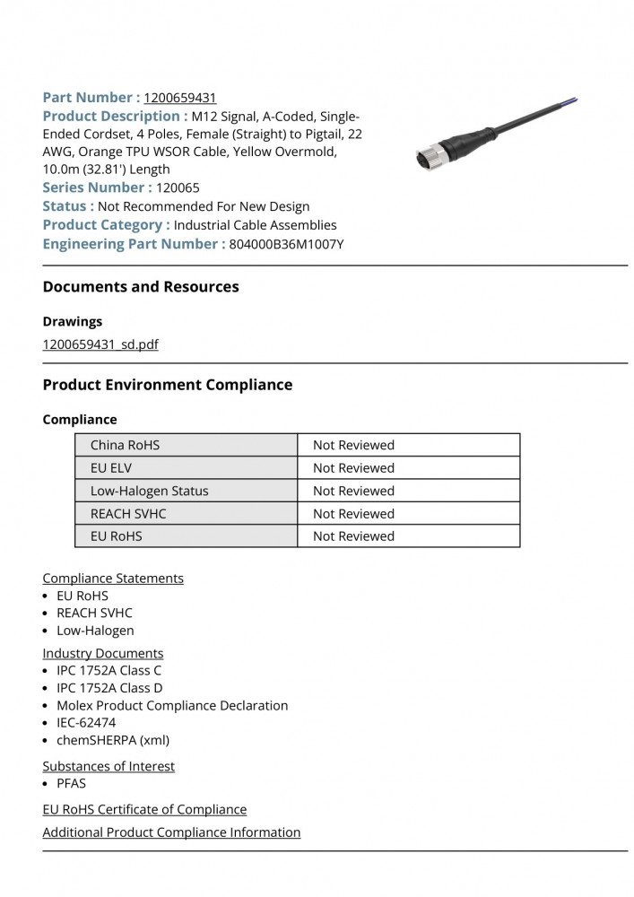 MOLEX cable assembly technical drawing page 1