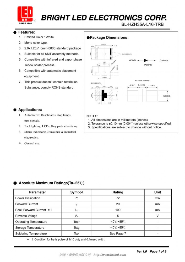 BL-HZH35A-L16-TRB datasheet page 1