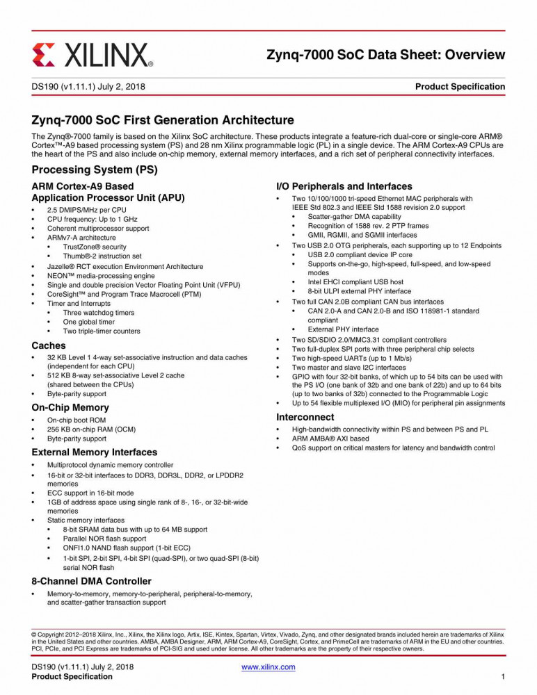XC7Z010 document page 1