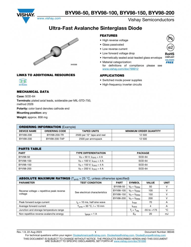 BYV98 datasheet page 1