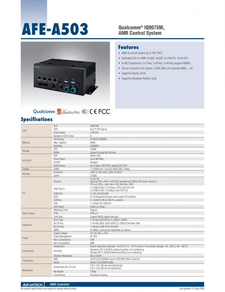 AFE-A503 product document page 1