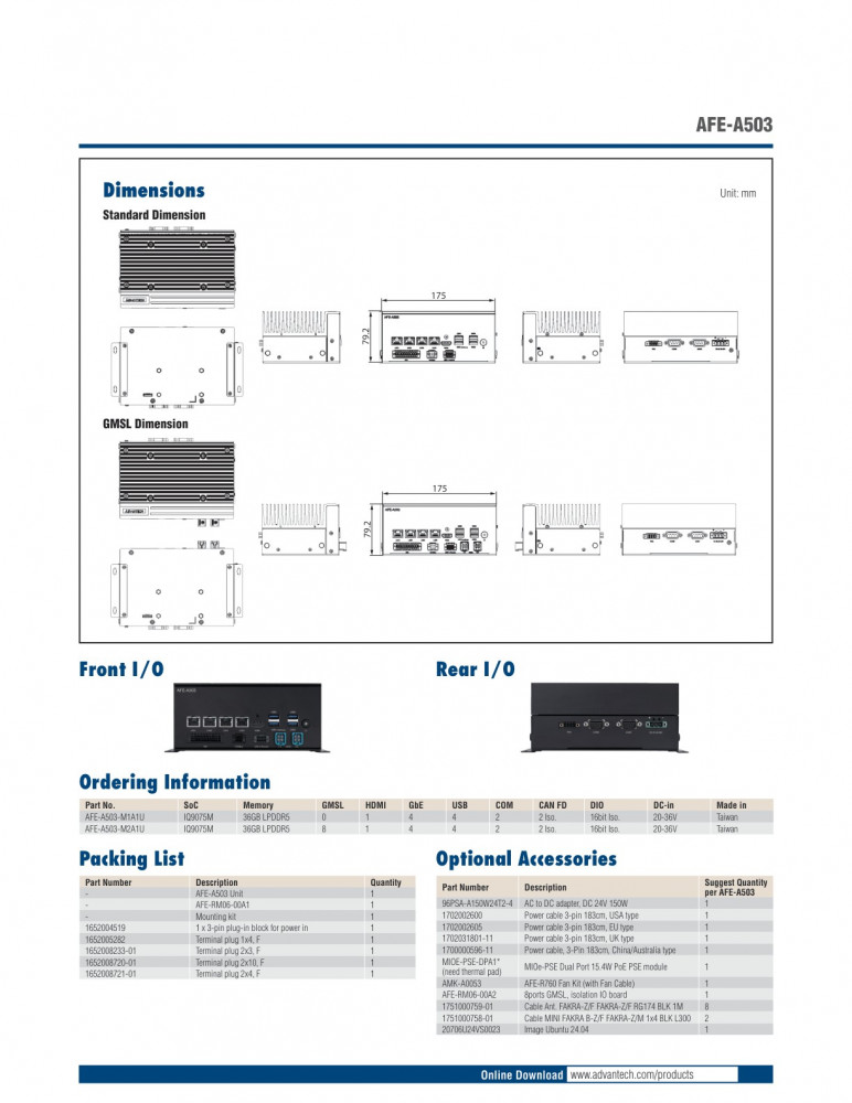 AFE-A503 product document page 2