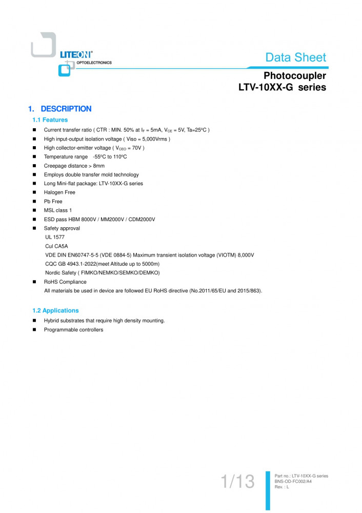 LITEON LTV-10XX-G datasheet page 2
