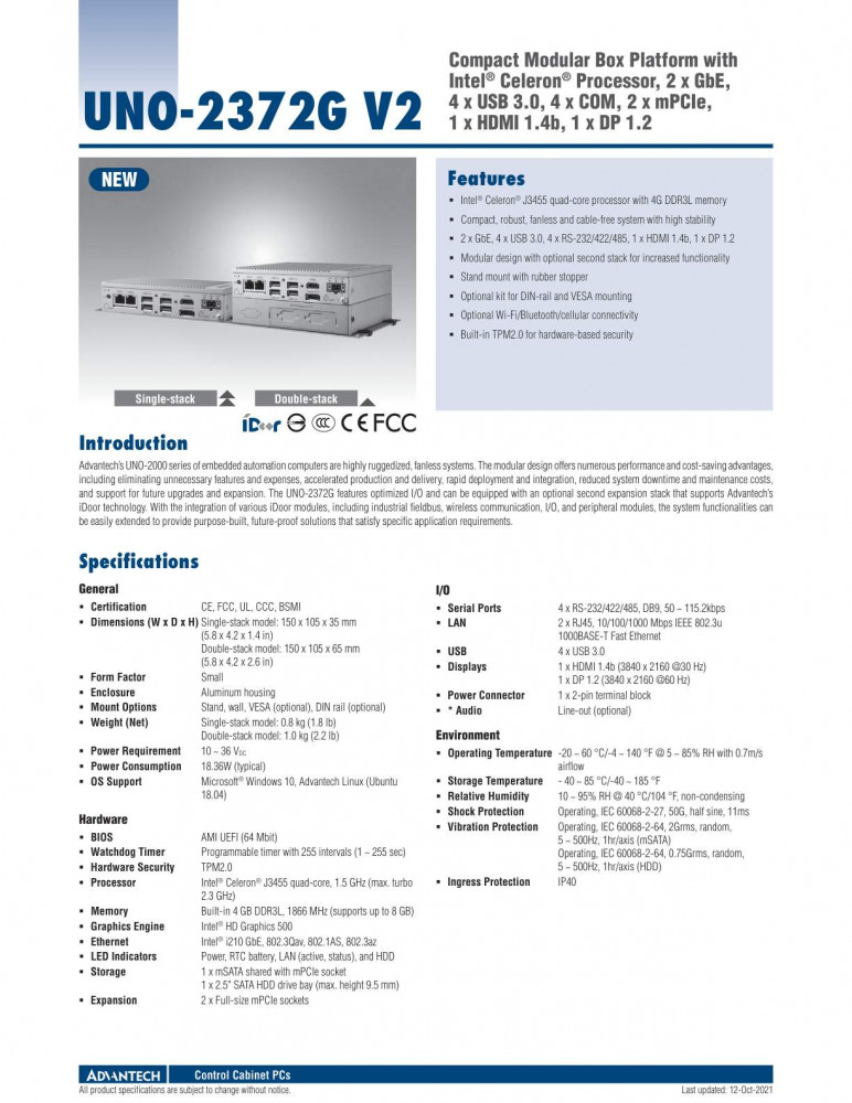 UNO-2372G-J121AU technical document page 1