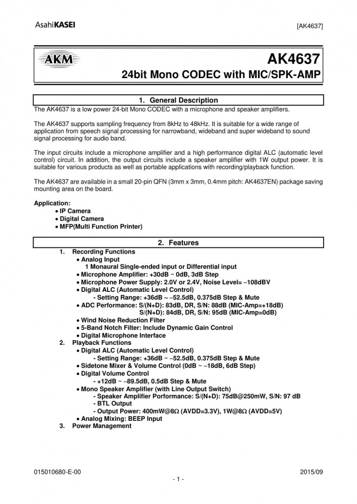 AK4637EN datasheet page 1