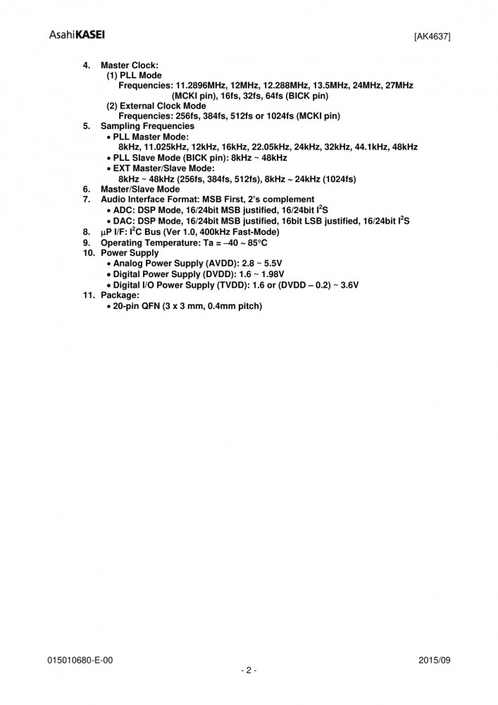 AK4637EN datasheet page 2