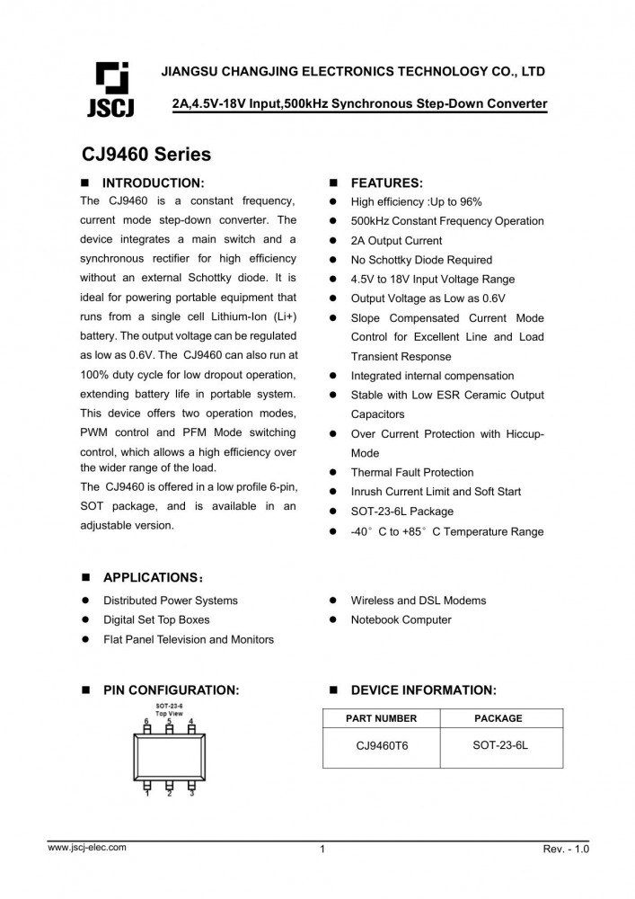 CJ9460T6 datasheet page 1