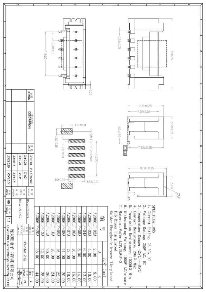 LXWCONN A2006LF-06A technical drawing page 2