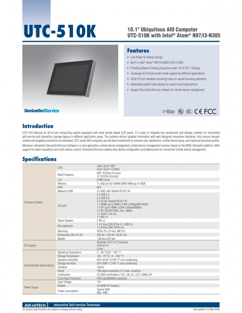 UTC-510K technical document, page 1