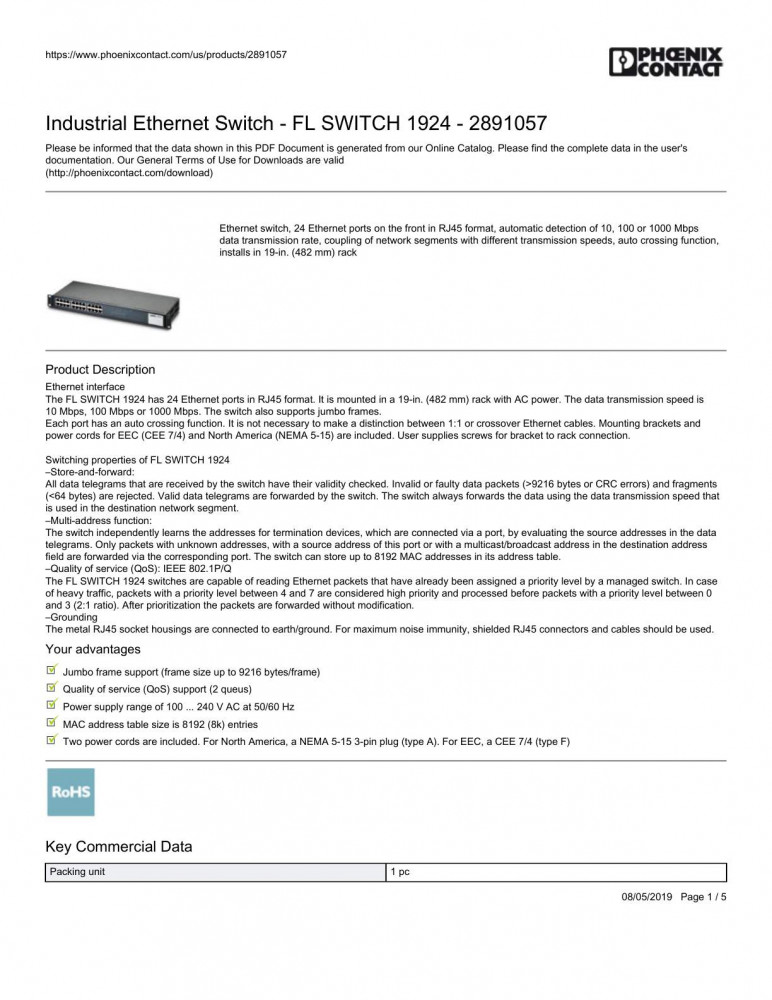FL SWITCH 1924 product documentation page 1