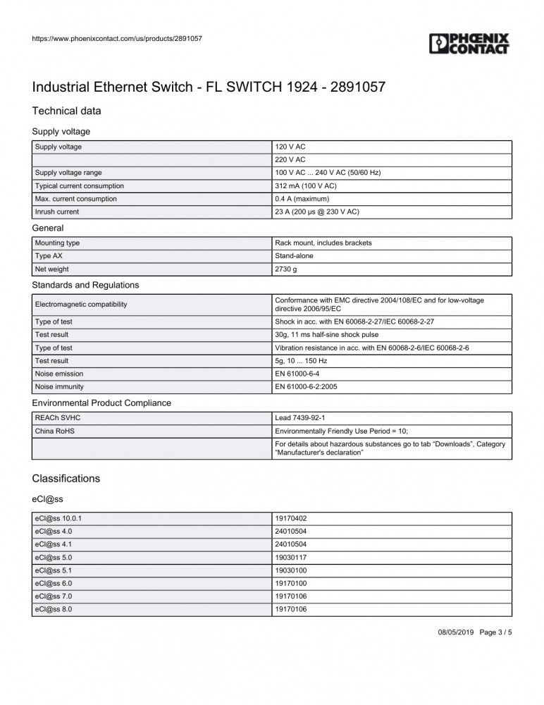 FL SWITCH 1924 product documentation page 3