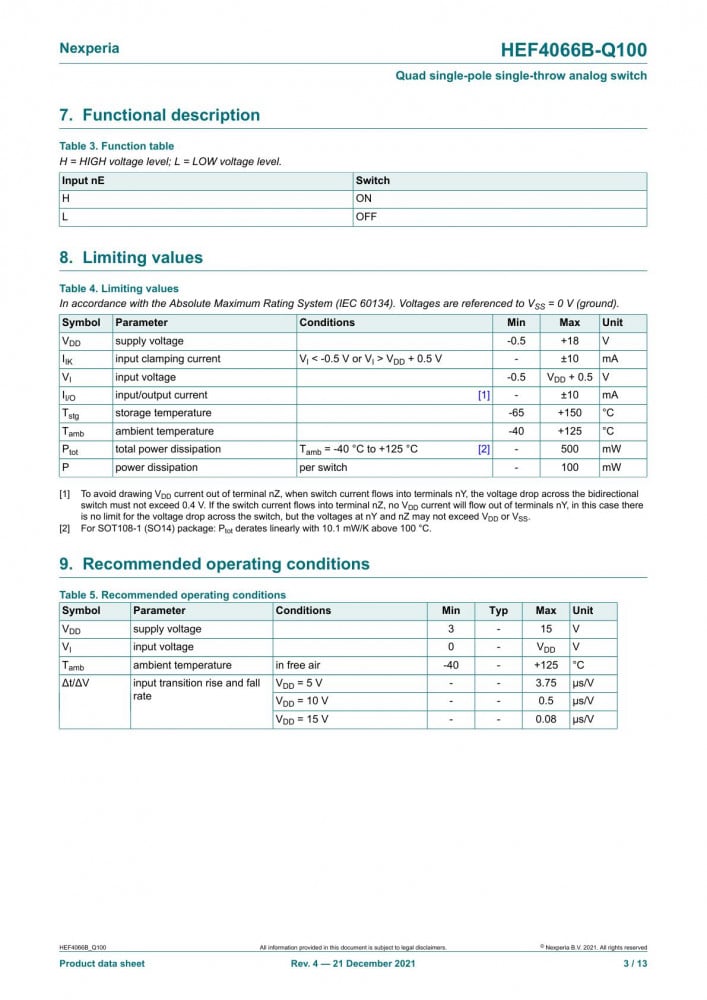 HEF4066BT-Q100J datasheet page 3