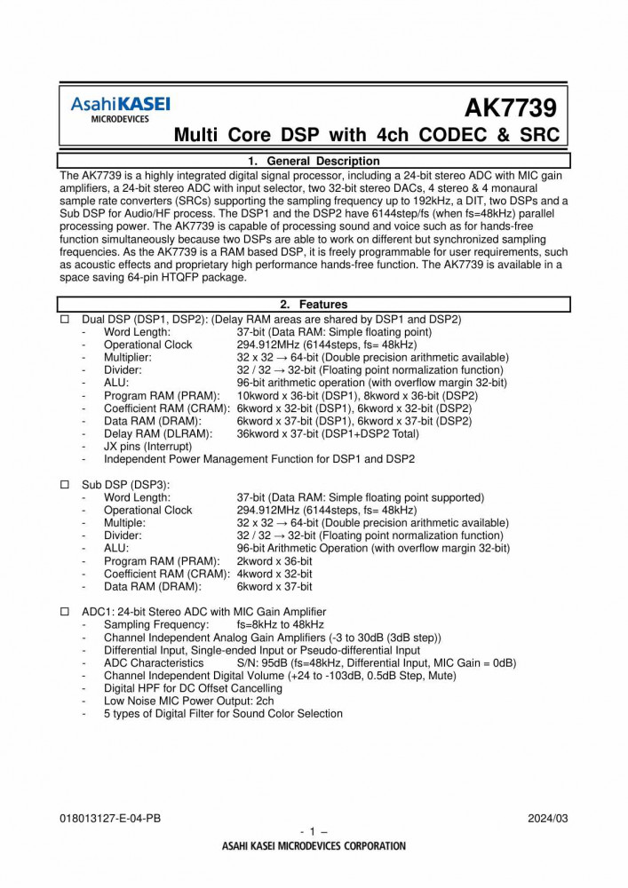 AK7739 technical document page 1