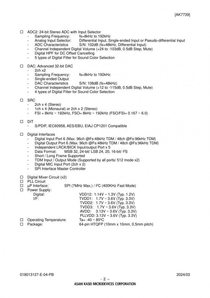 AK7739 technical document page 2