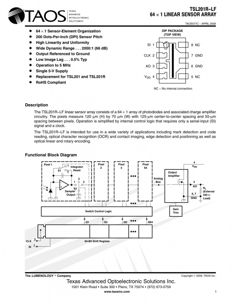 TSL201RLF datasheet page 1