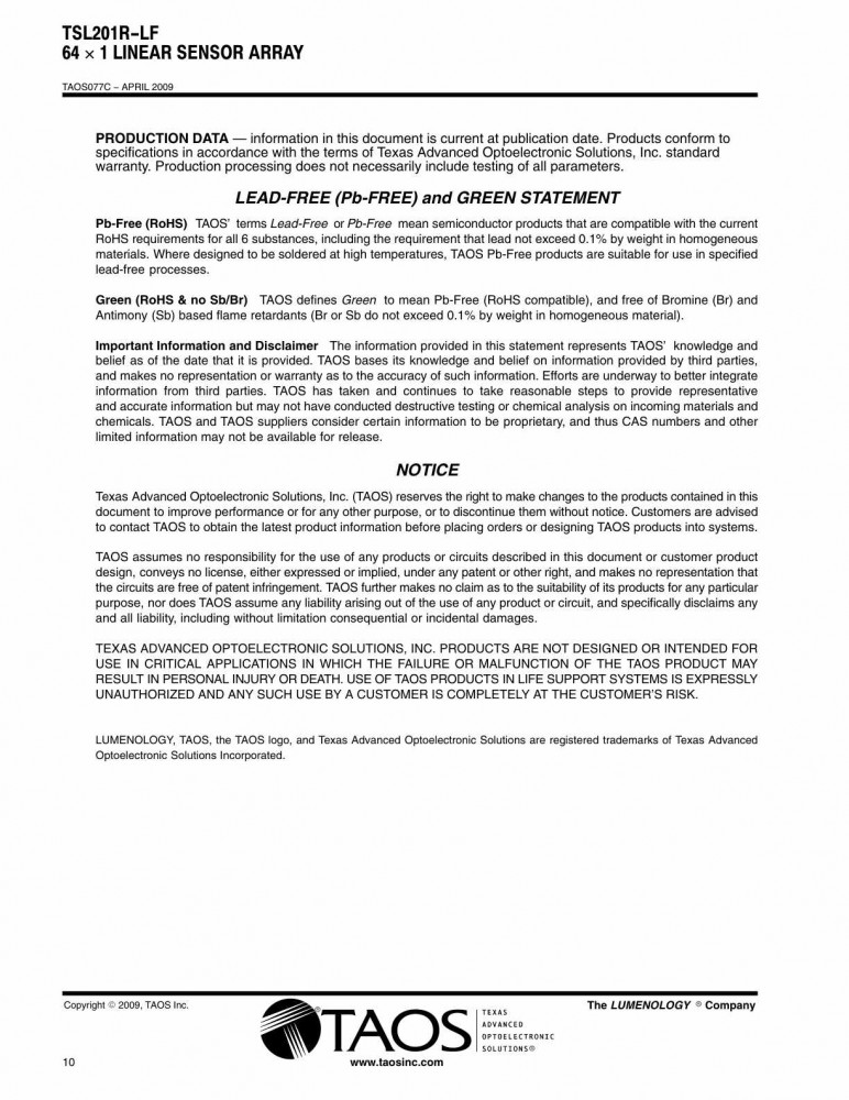 TSL201RLF datasheet page 10