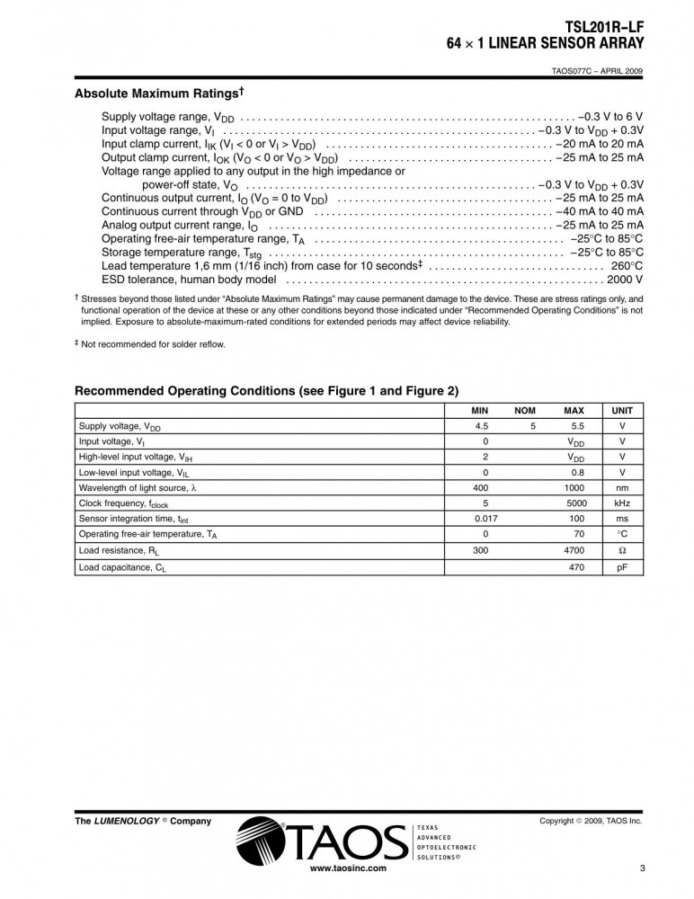 TSL201RLF datasheet page 3