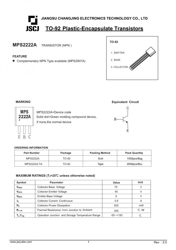 MPS2222A datasheet page 1