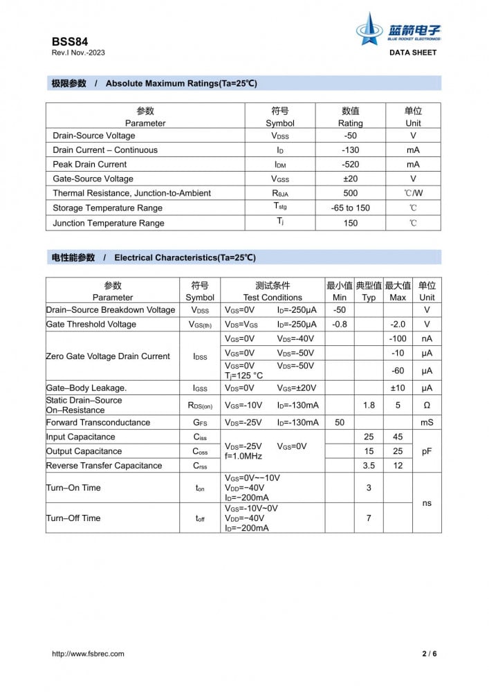 BLUE ROCKET BSS84 datasheet page 2