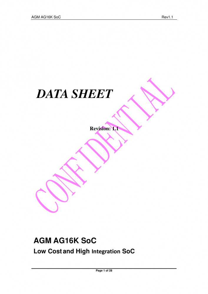 AGM AG16K SoC datasheet page 1