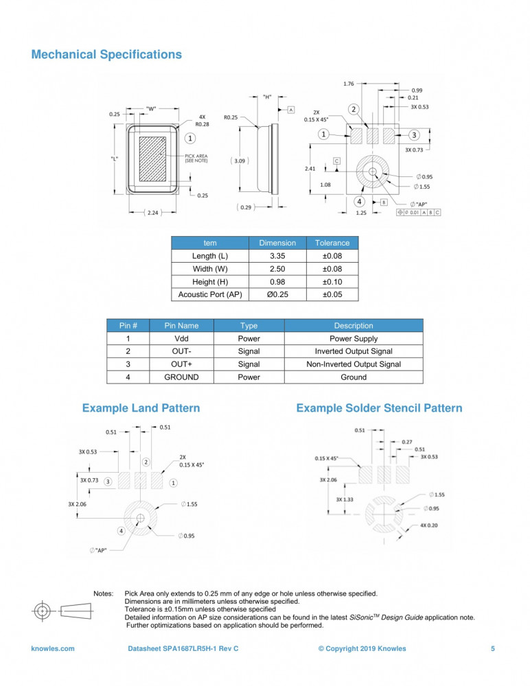 Knowles microphone datasheet page 5