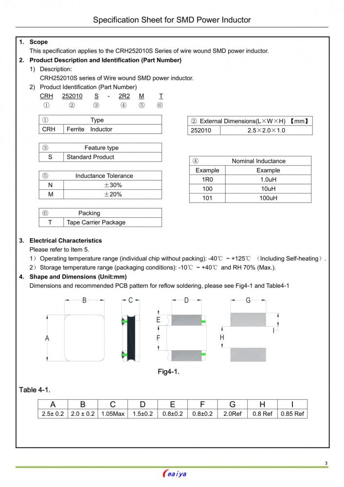 Ceaiya CRH252010S datasheet page 3