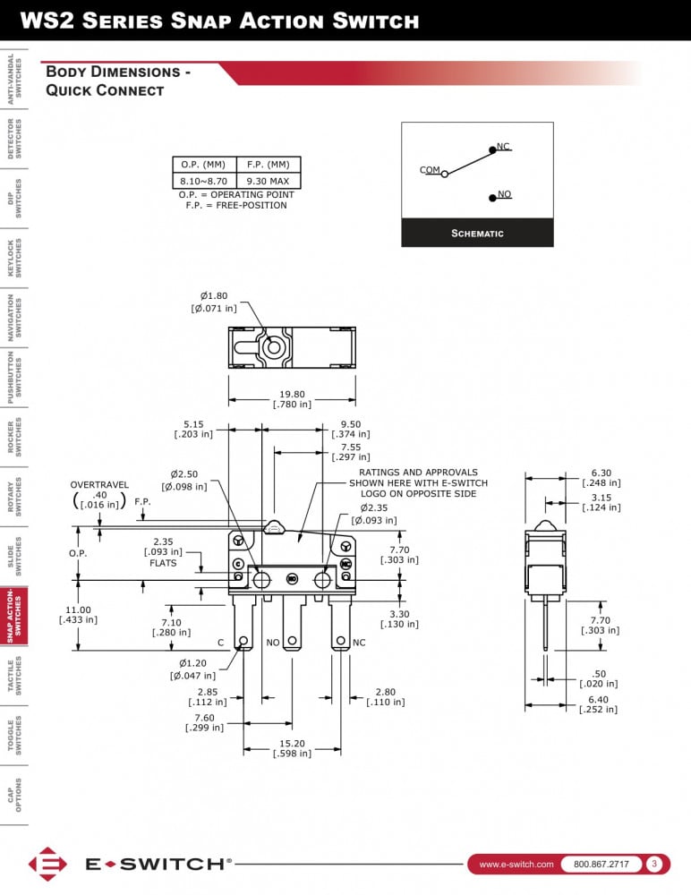 E-Switch WS2 Series datasheet page 3