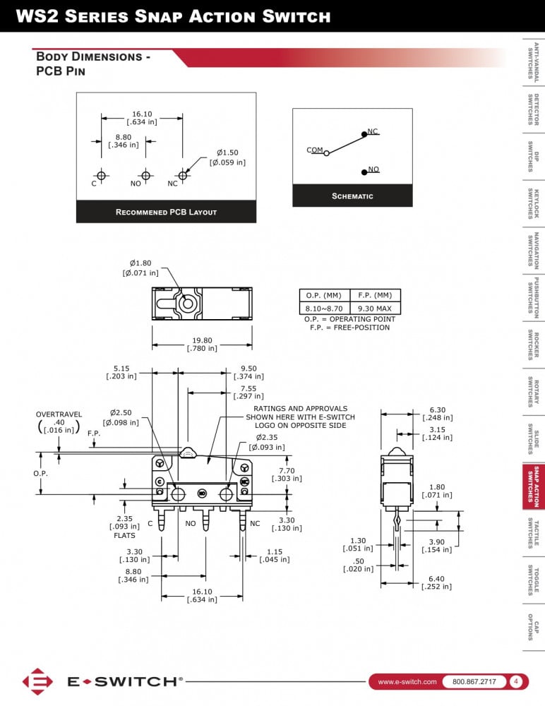 E-Switch WS2 Series datasheet page 4