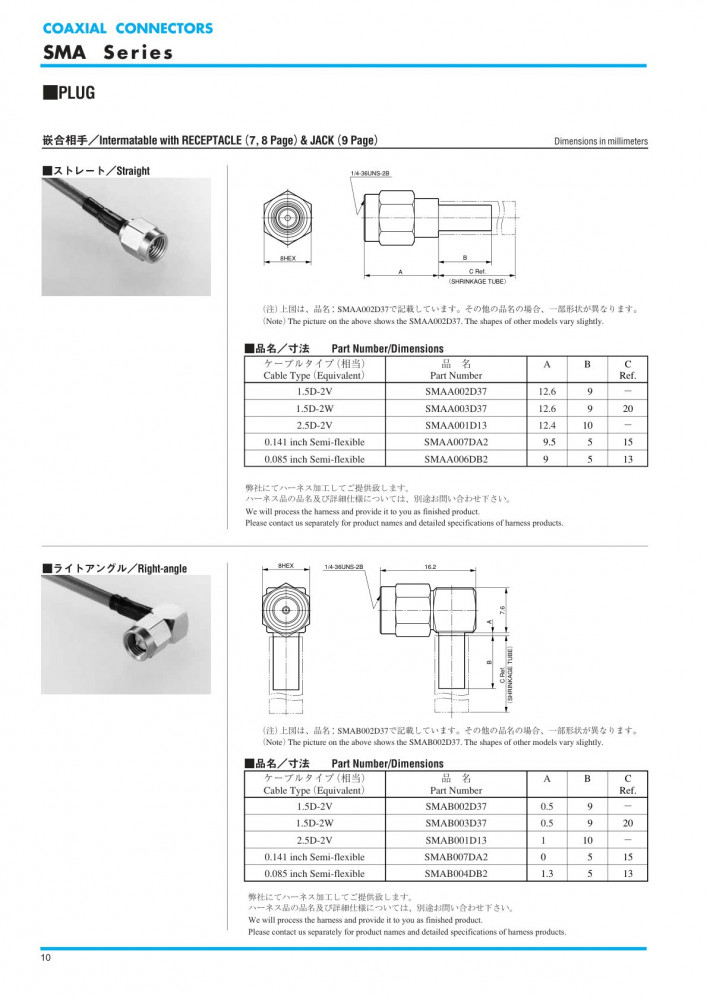 JAE coaxial connector catalog page 10