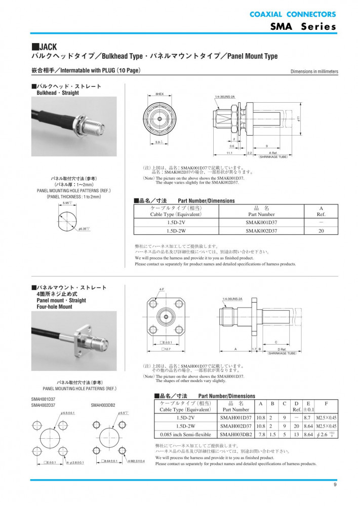 JAE coaxial connector catalog page 9